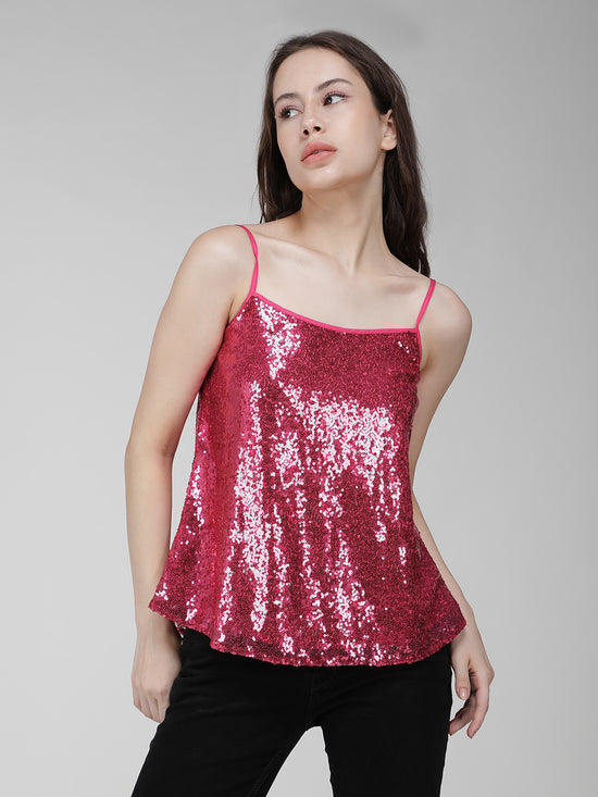 Hot pink sequin party top for women - IDK Couture – IDK® Couture